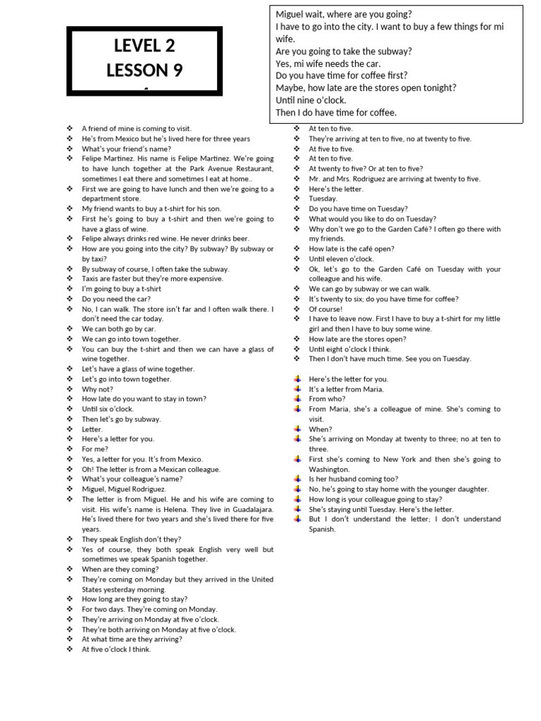 level 2 lesson 9 | PDF