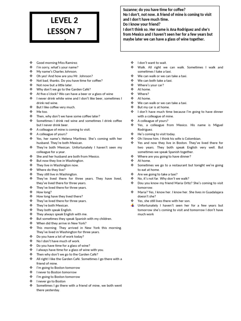 Level 2 Lesson 7 | PDF | Drink