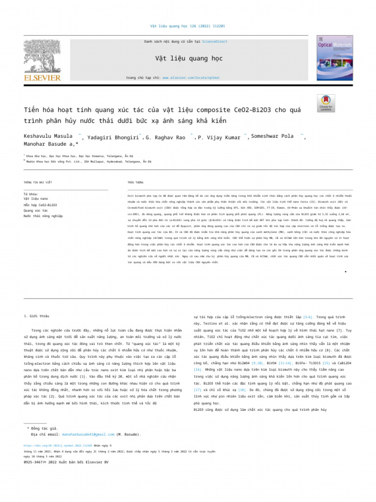 Evolution of Photocatalytic Activity of CeO2-Bi2O3 Composite Material ...