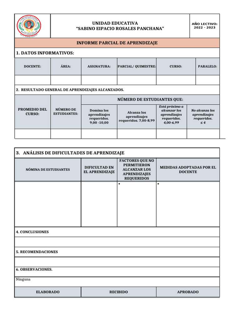 Informe Aprendizaje | PDF