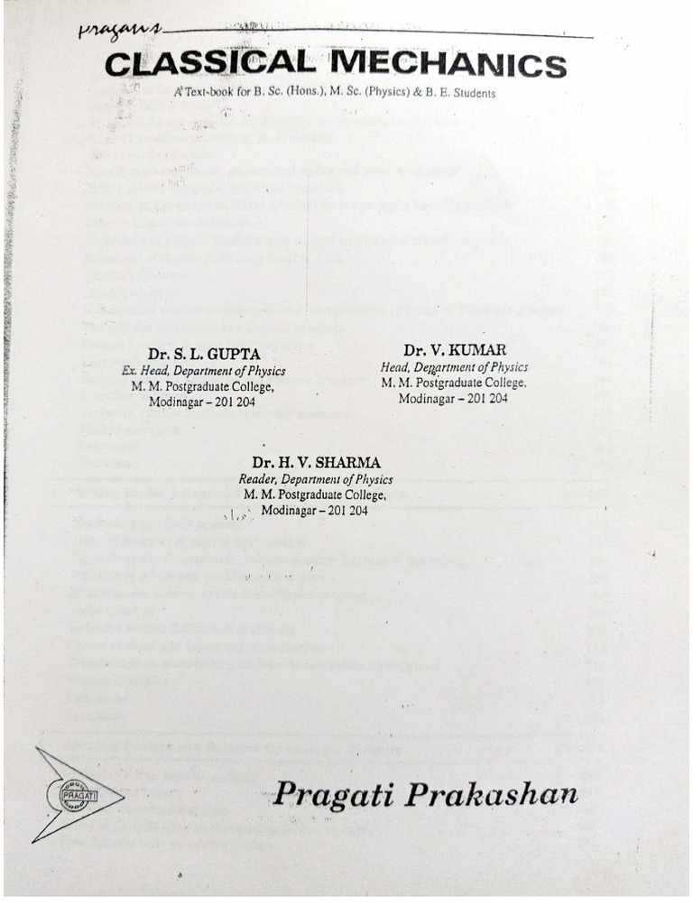 Classical Mechanics (S.L. Gupta, V. Kumar) | PDF