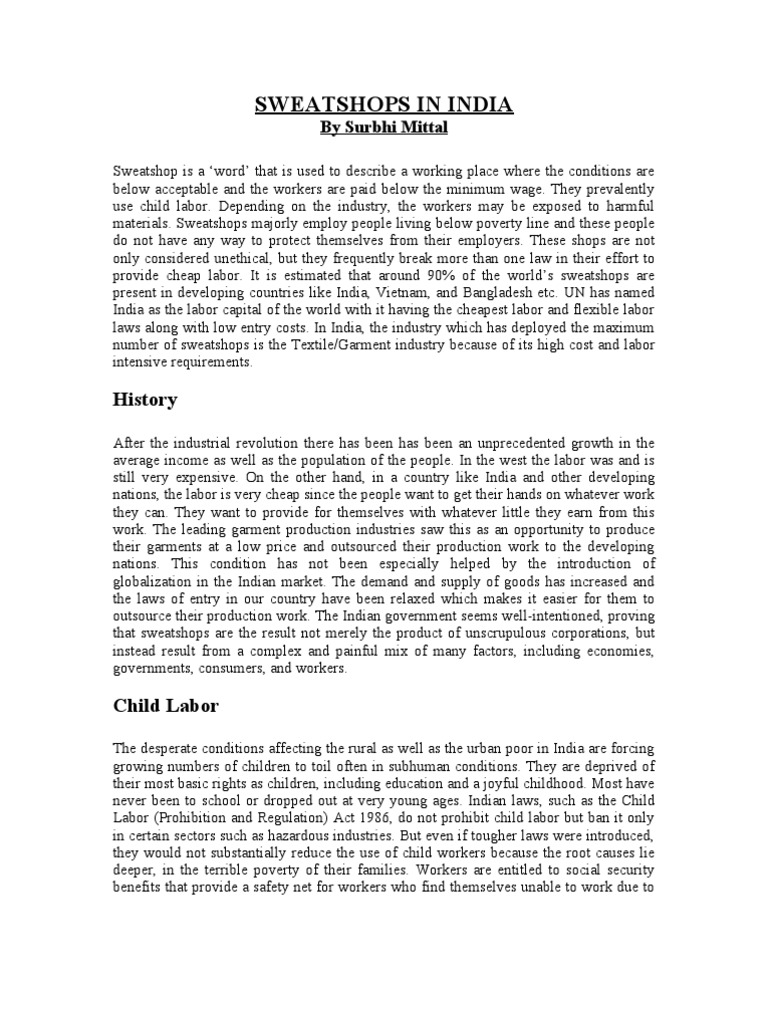 Sweatshops in India | PDF | Sweatshop | Child Labour