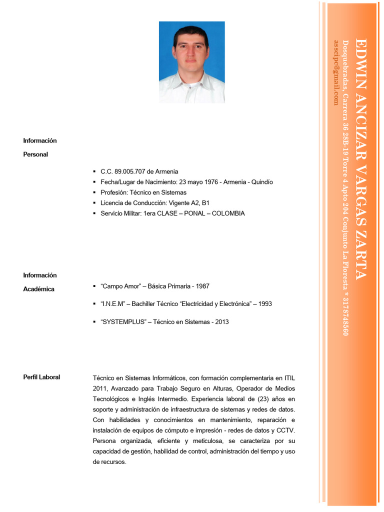 Curriculum - Edwin Ancizar Vargas Zarta | PDF | Windows Nt | Software