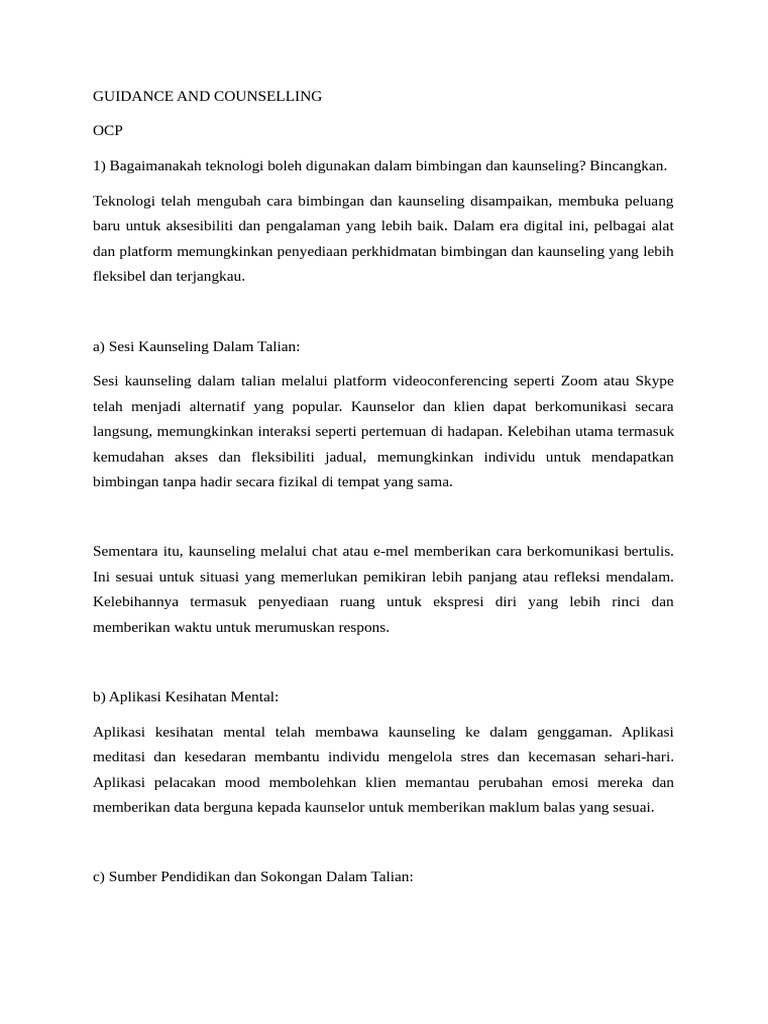 OCP Guidance and Counselling | PDF