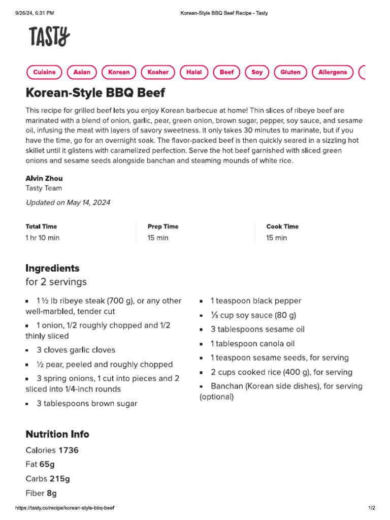 Korean Style BBQ Beef | PDF