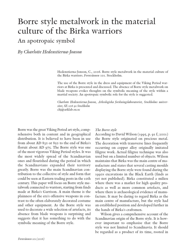 Borre Style Metalwork in The Material Culture of Teh Birka Warrior ...