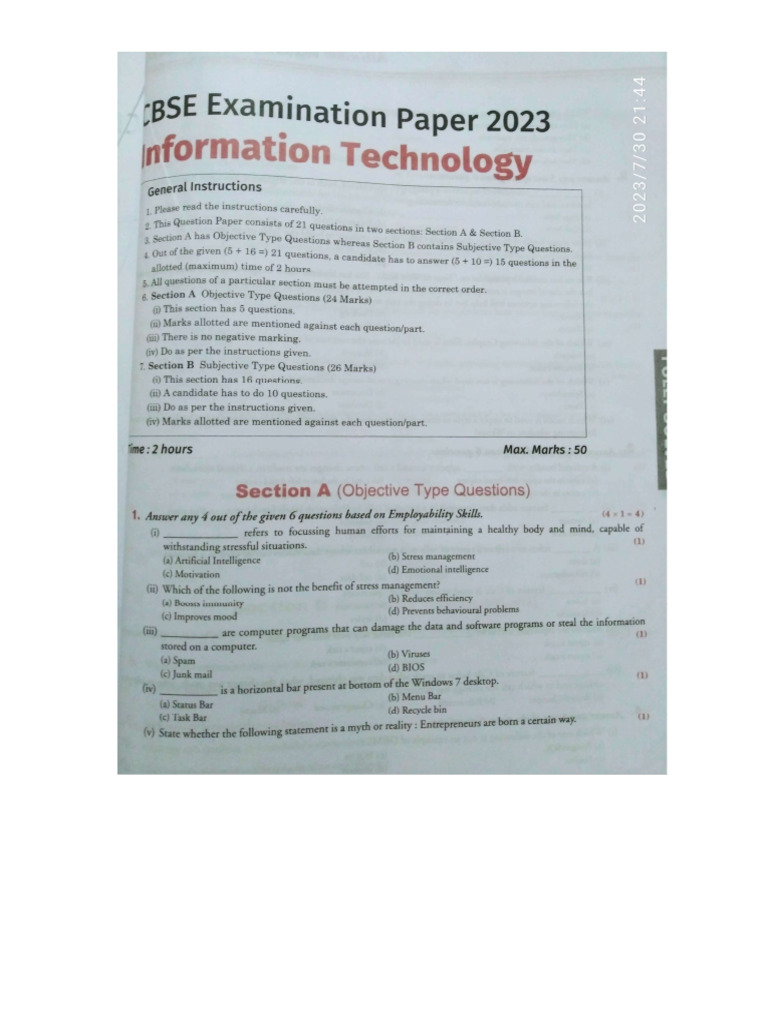 IT CBSE QP 2022-23 WITH ANSWERS. | PDF