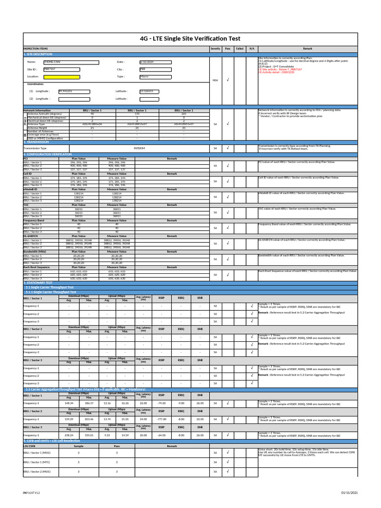 Pbr7167 Common Site Folder RF Part2 SSV Lte2300 Dtac | PDF
