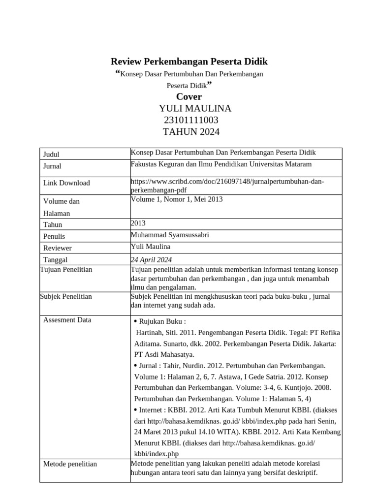 Review Jurnal Yuli Maulina (23101111003) | PDF