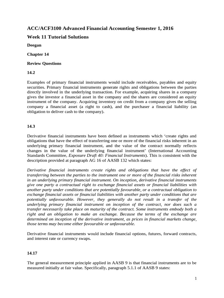ACC-ACF3100 Week 11 Tutorial Solutions | PDF