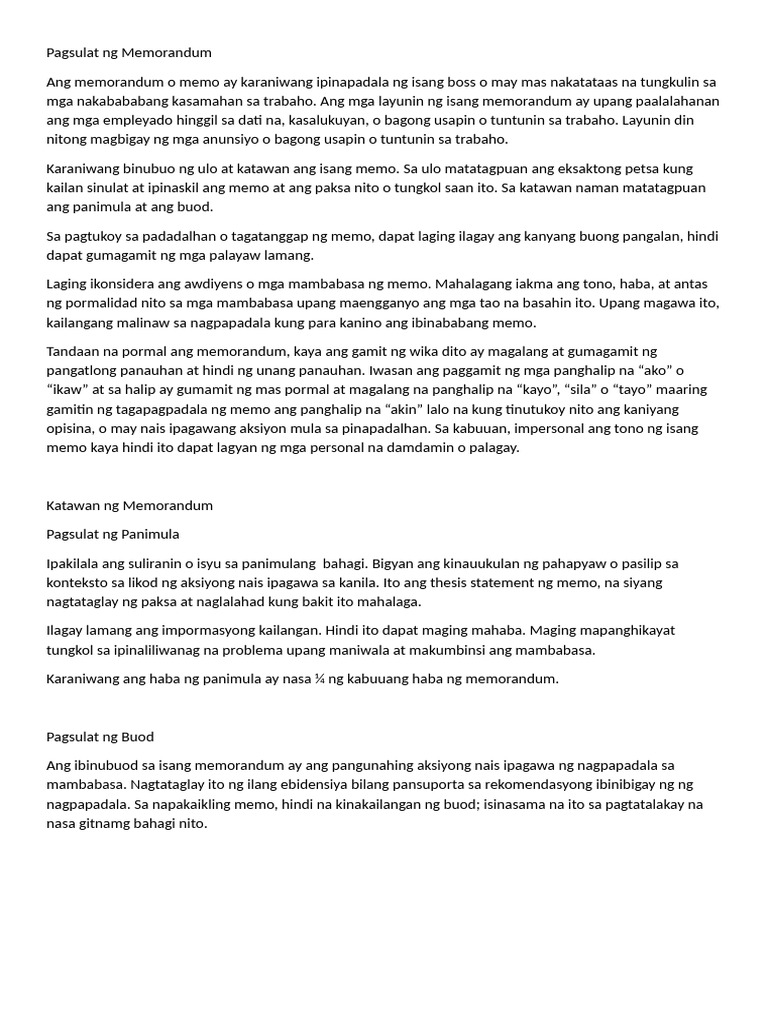 Pagsulat ng Memorandum | PDF Pagsulat ng Memorandum | PDF