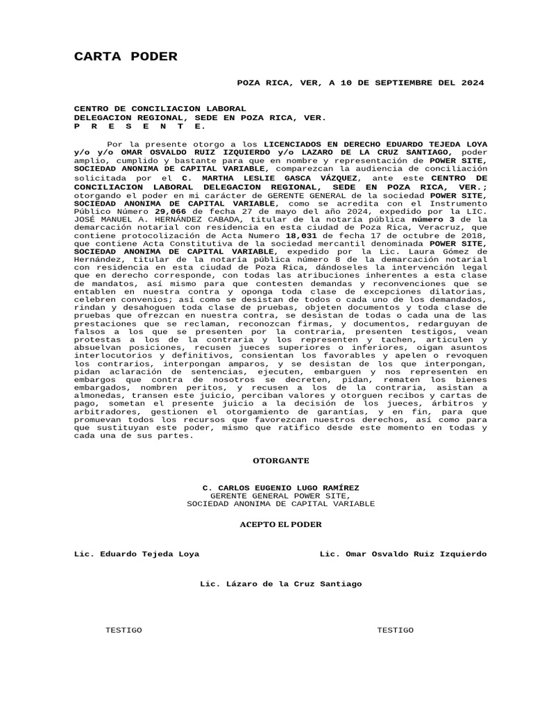 Carta Poder - Power Site | PDF