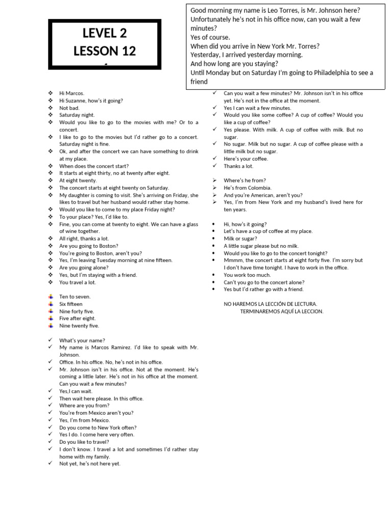 level 2 lesson 12 | PDF
