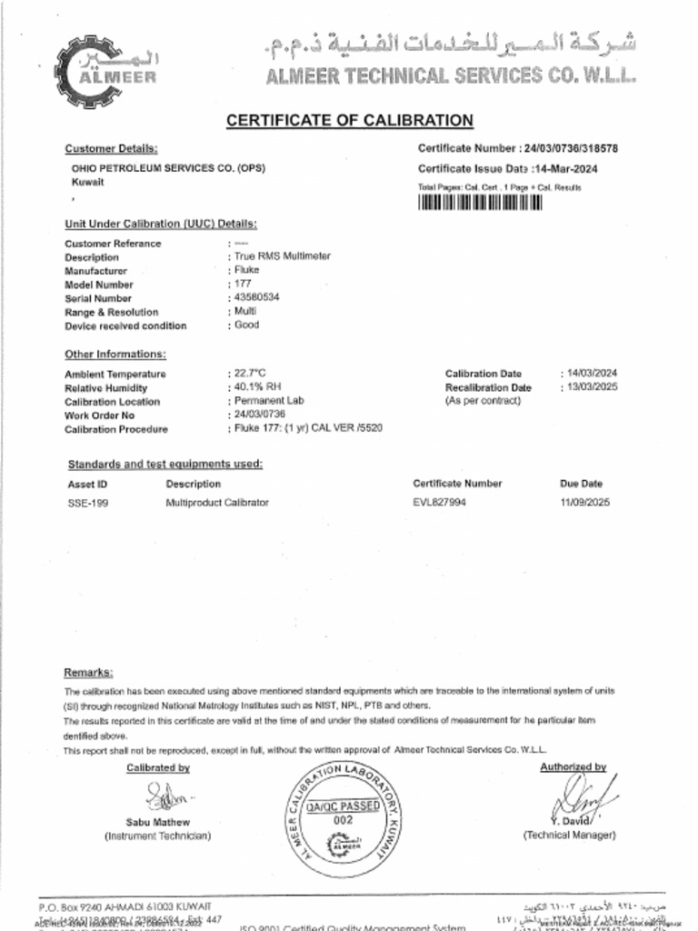 Calibration Certificates | PDF