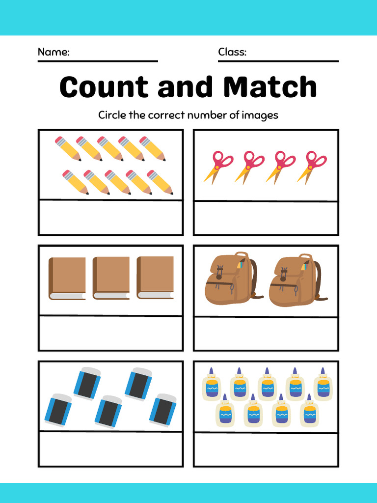Blue Simple School Illustration Counting Images Mathematics Worksheet | PDF