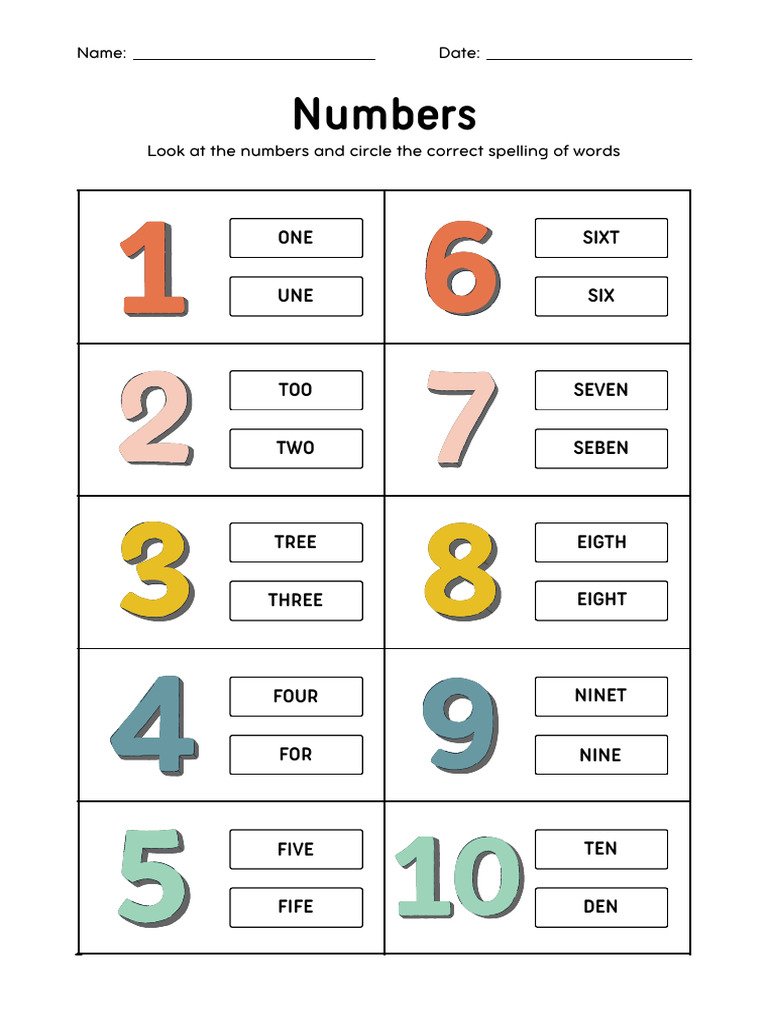 White Colorful Numbers Vocabulary Worksheet | PDF