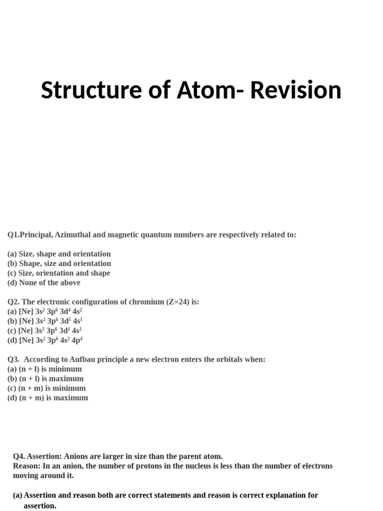 Structure of Atom-Revision | PDF
