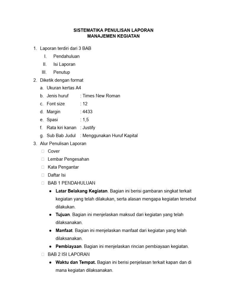 Sistematika Penulisan Laporan | PDF