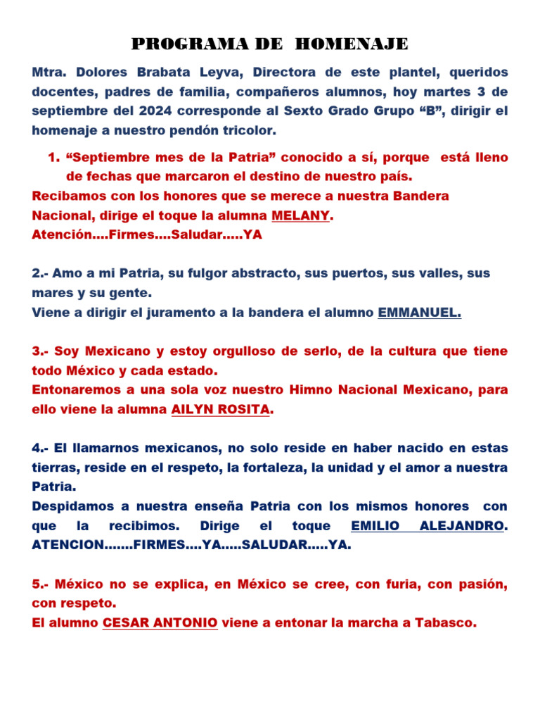 Programa de Homenaje Martes 3 Septiembre | PDF