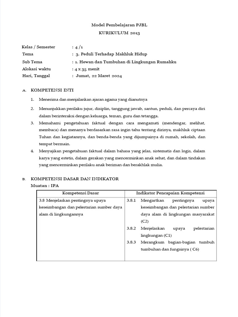 Skenario Pembelajaran PJBL | PDF
