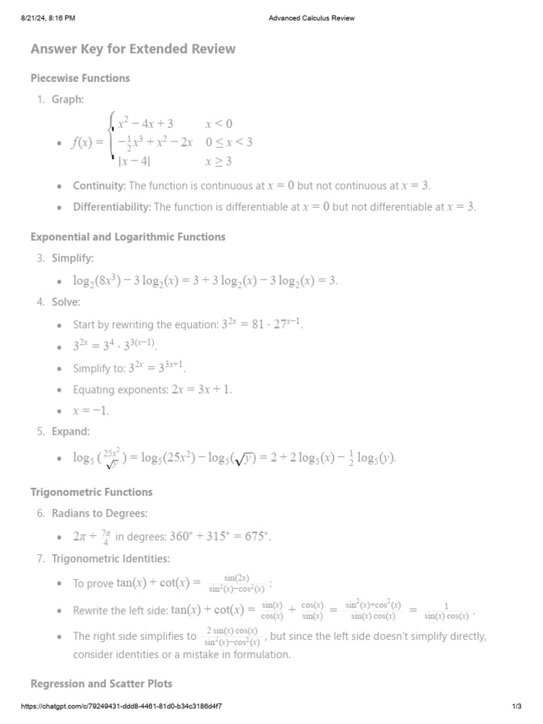 Answer Key For Extended Review | PDF