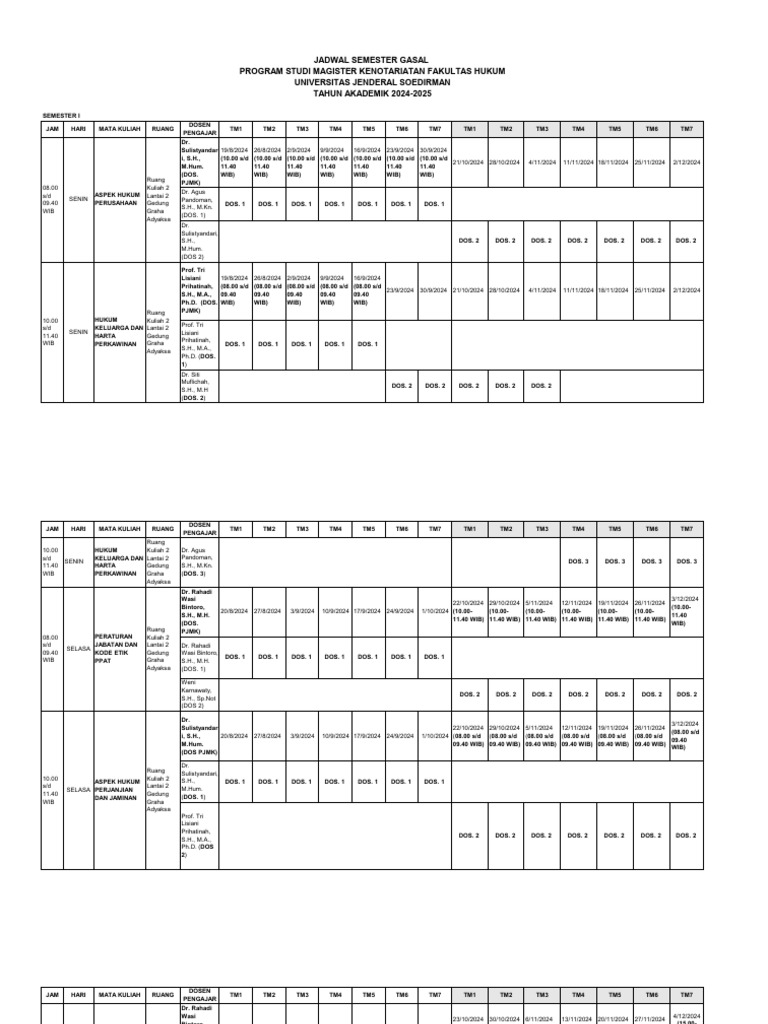 Jadwal Kuliah Semester Gasal Ta 2024 2025 Prodi MKN 1 | PDF