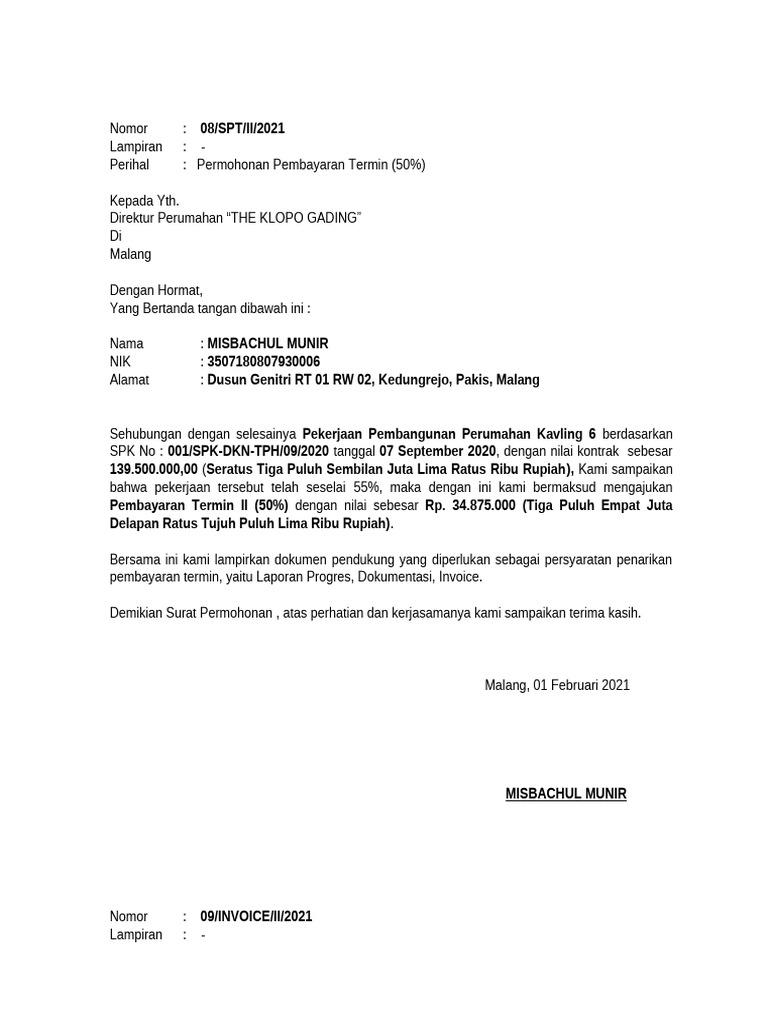 Surat Termin Dan Invoice 50% | PDF