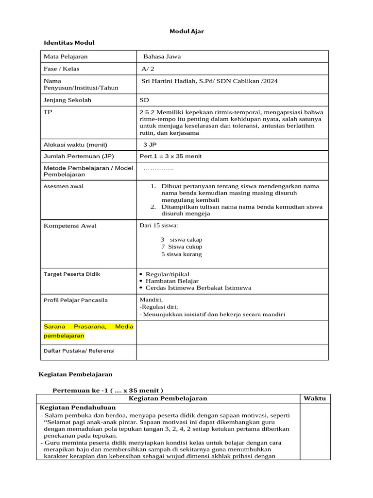 LK. Modul Ajar - Diferensiasi. Contoh | PDF