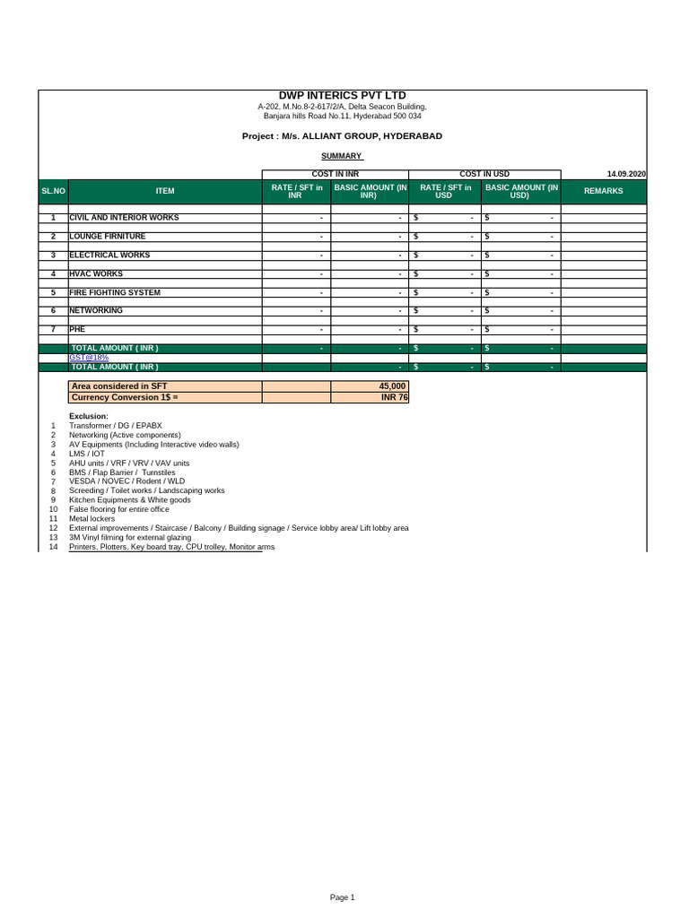 Alliant Group (Hyd) - GC BOQ - 14.09.2020 - STC - R1 | PDF