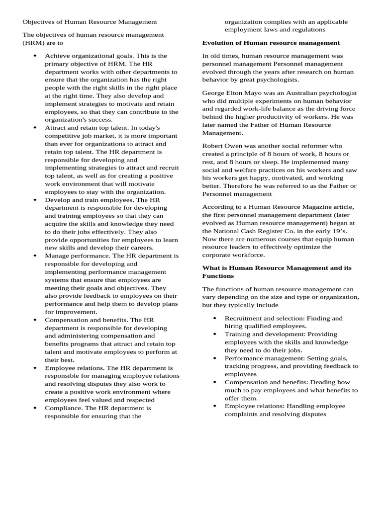 Evolution of Human Resource Management | PDF