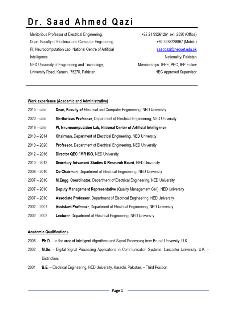 Prof. Dr. Saad Ahmed Qazi | PDF