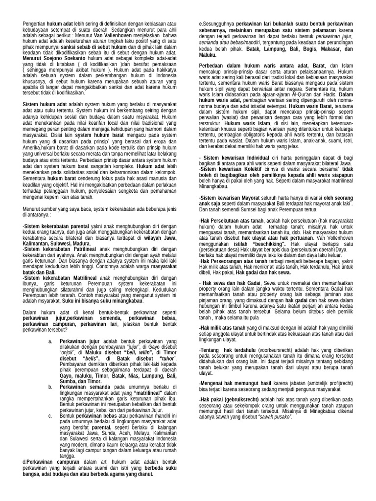 Uas Hukum Adat S1 | PDF