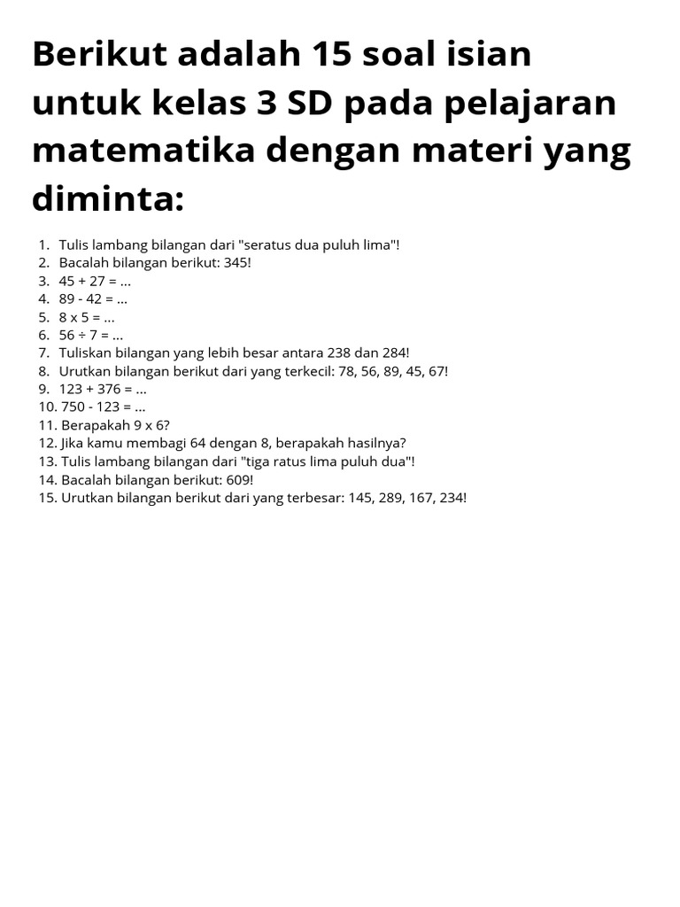 Soal Kls 3 MTK | PDF