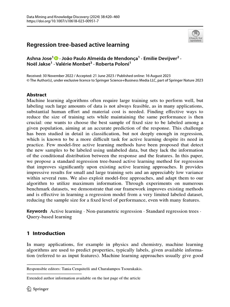 Regression Tree-Based Active Learning | PDF