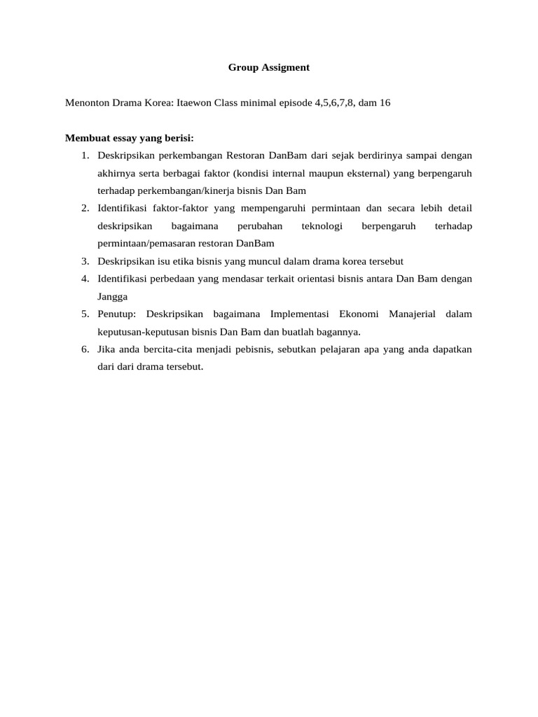 Group Assigment 1-Itaewon Class | PDF