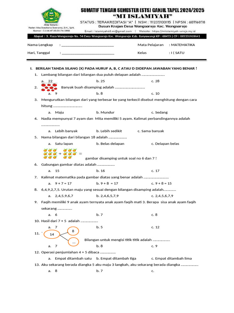 PTS Ganjil Matematika | PDF