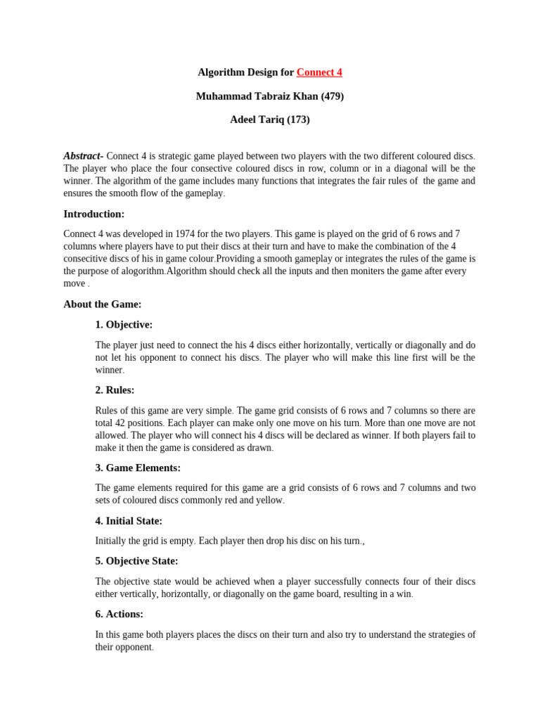 Algorithm Design for Connect 4 | PDF