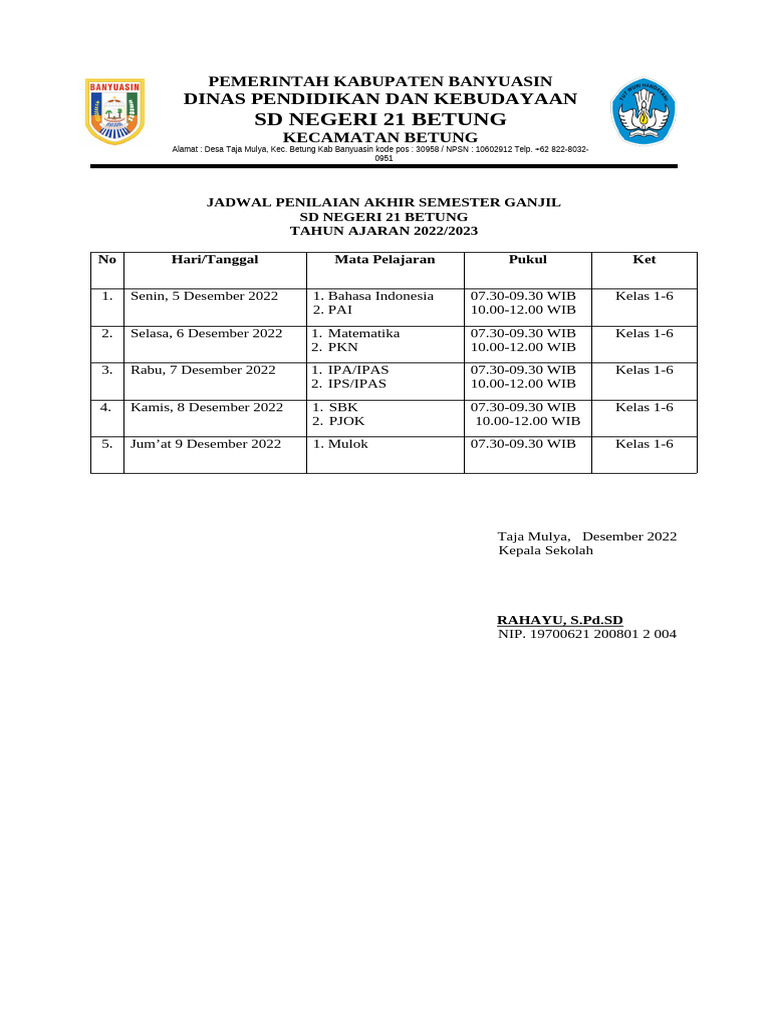 Jadwal Ujian Semester Ganjil | PDF