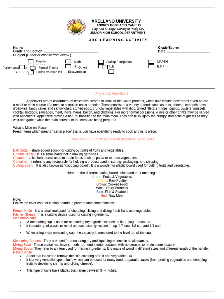 Tools and Classification of Appetizers | PDF | Hors D'oeuvre | Pickling