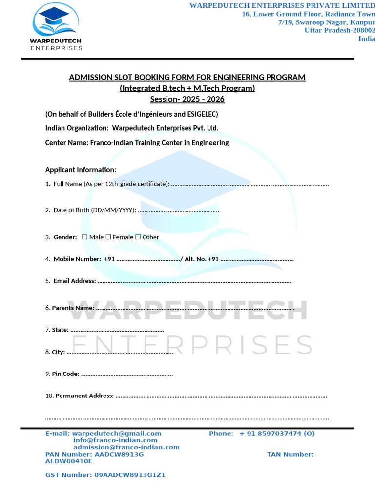 Admission Form | PDF