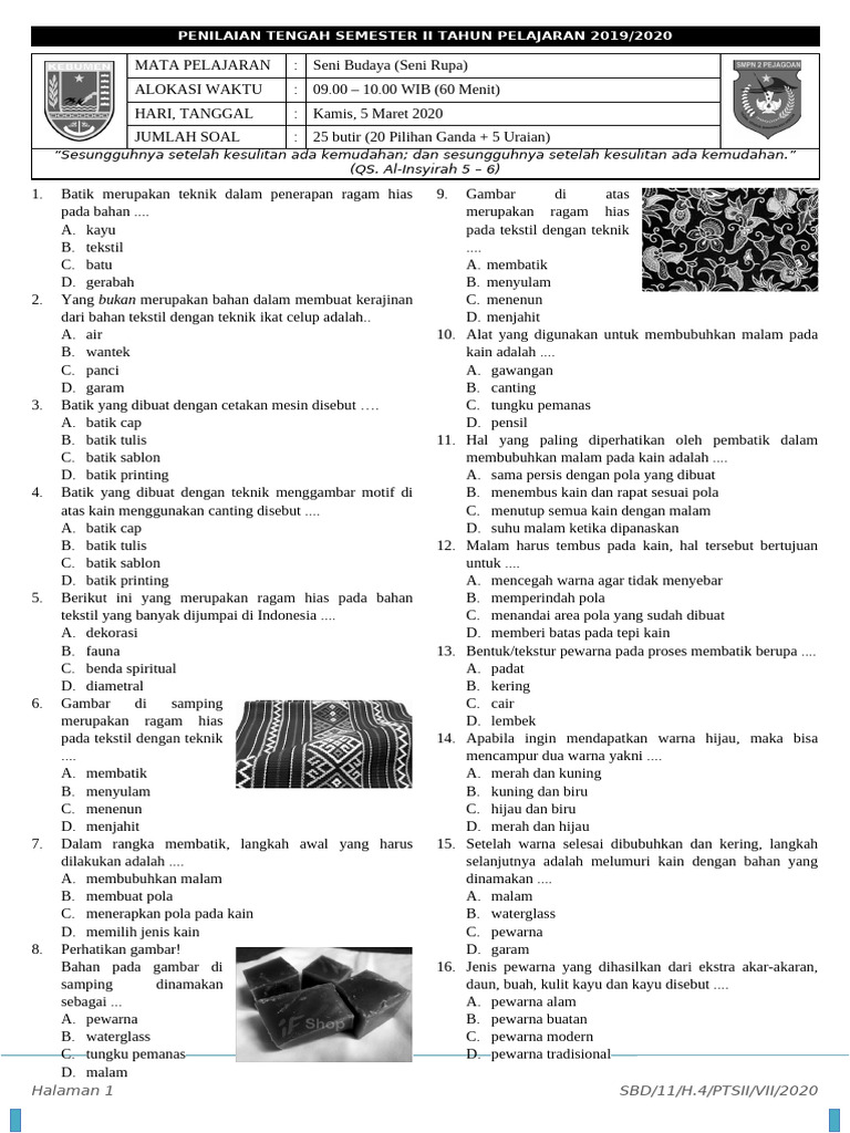 Soal - PAT - II - SBD - VII - 1819 | PDF