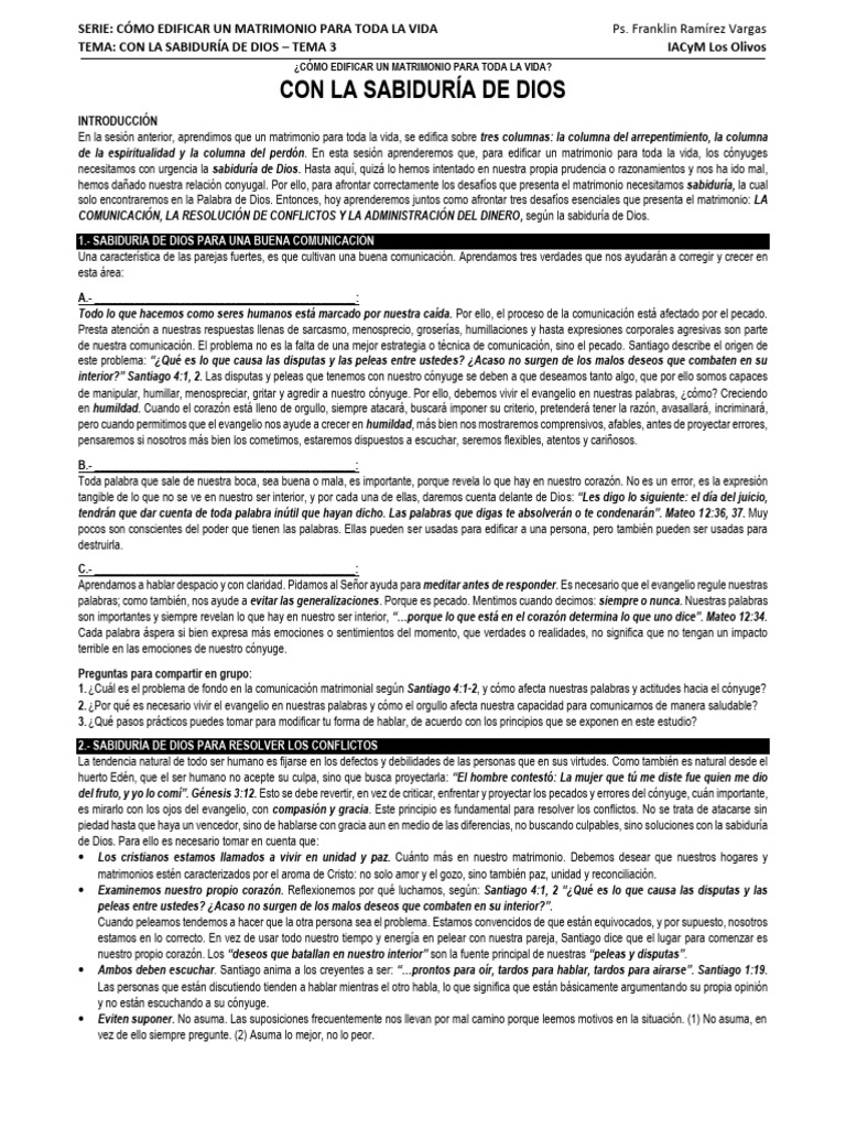 Material - Cómo Edificar Un Matrimonio para Toda La Vida - Con La Sabiduría de Dios | PDF ...