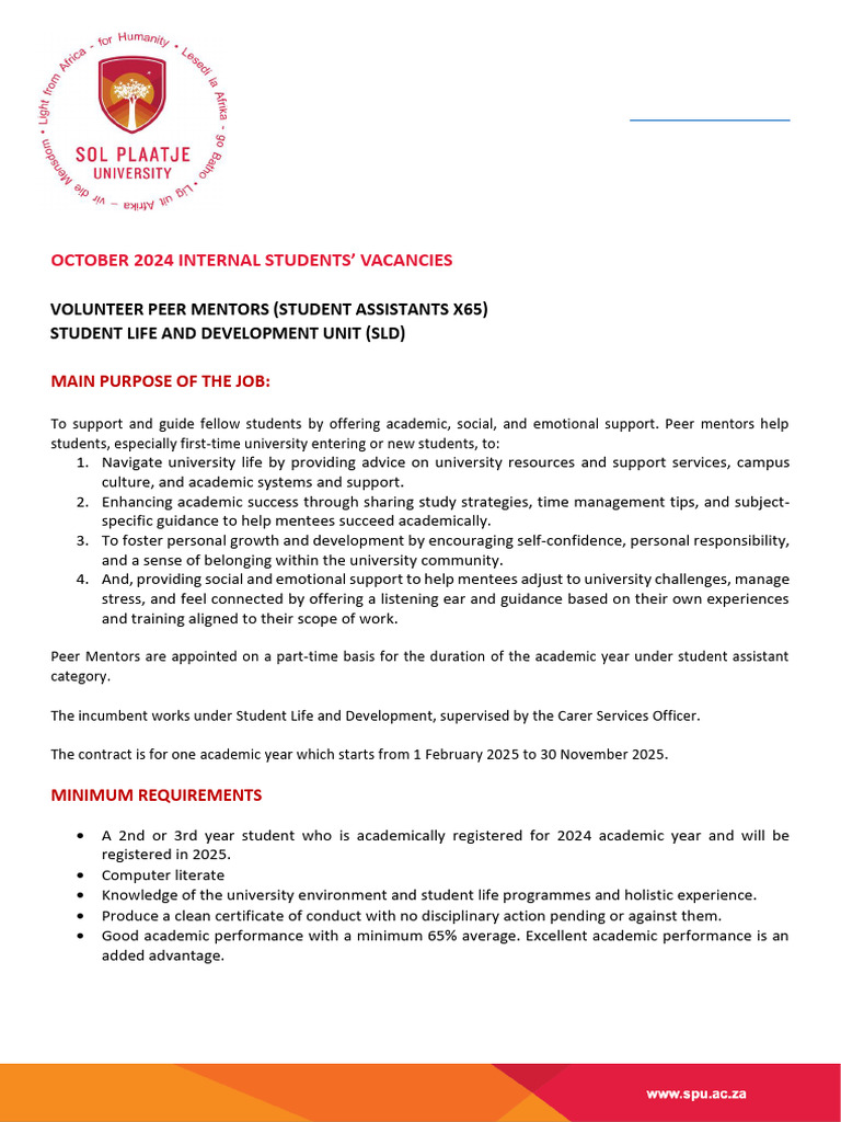 Vacancy - Volunteer Peer Mentorship Programme 2025_241003_185750 | PDF