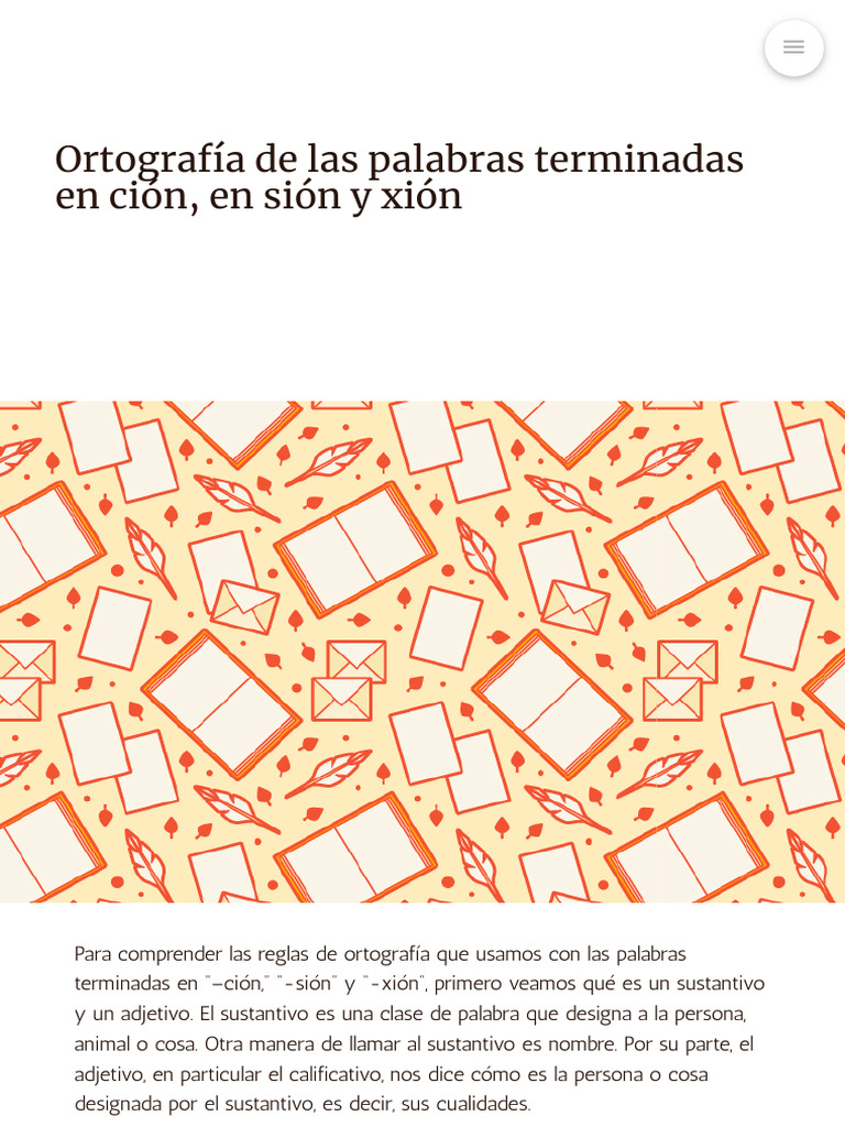 Ortografía de Las Palabras Terminadas en Ción, en Sión y Xión | PDF