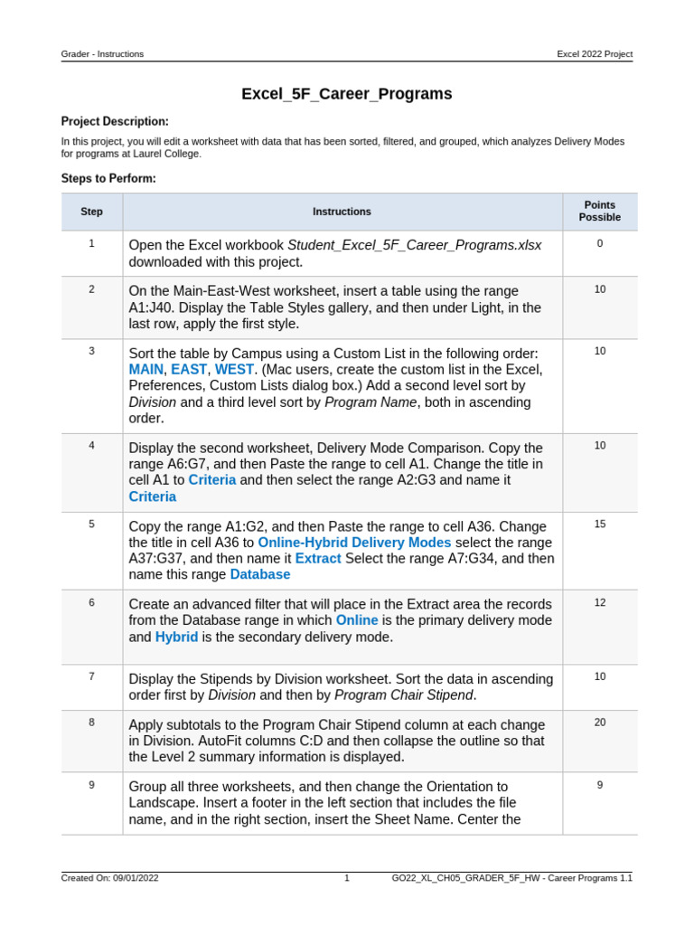 Excel 5F Career Programs Instructions | PDF