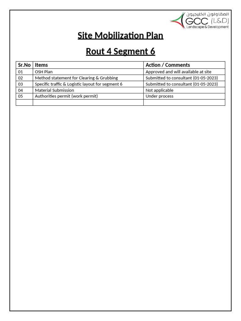 Site Mobilization Plan | PDF