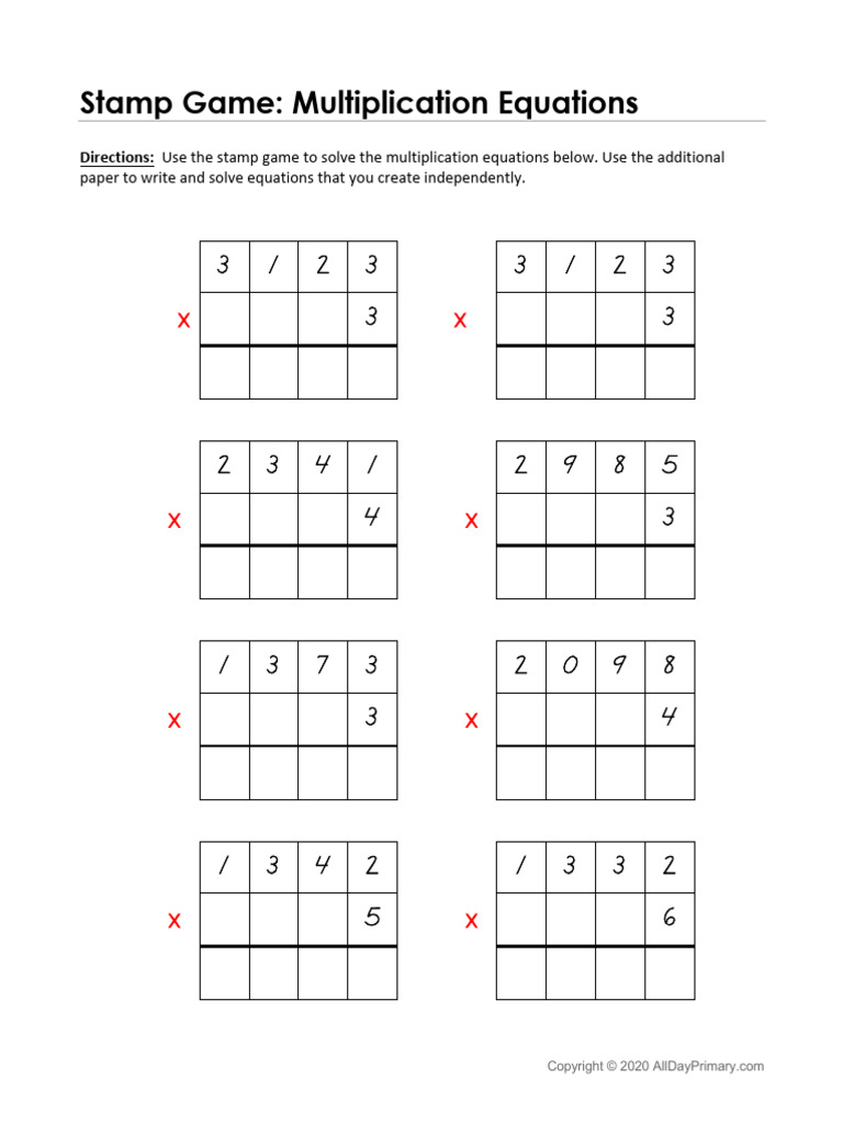 Stamp Game Multiplication Equations | PDF