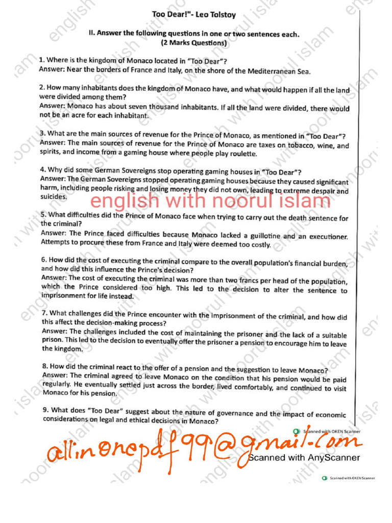 2 Too Dear 2 Marks | PDF