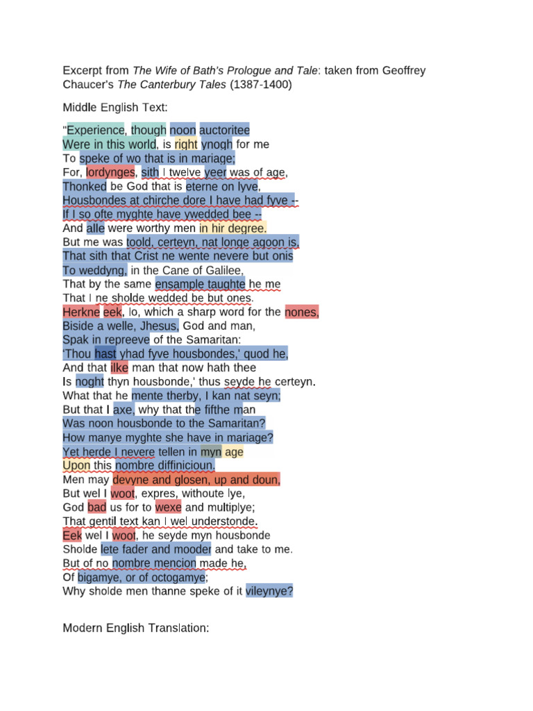Wife of Bath Assignment | PDF