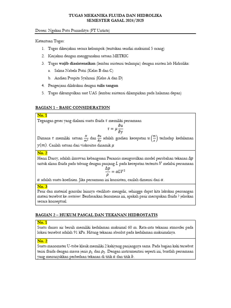 Tugas - Mekanika Fluida 2425 | PDF